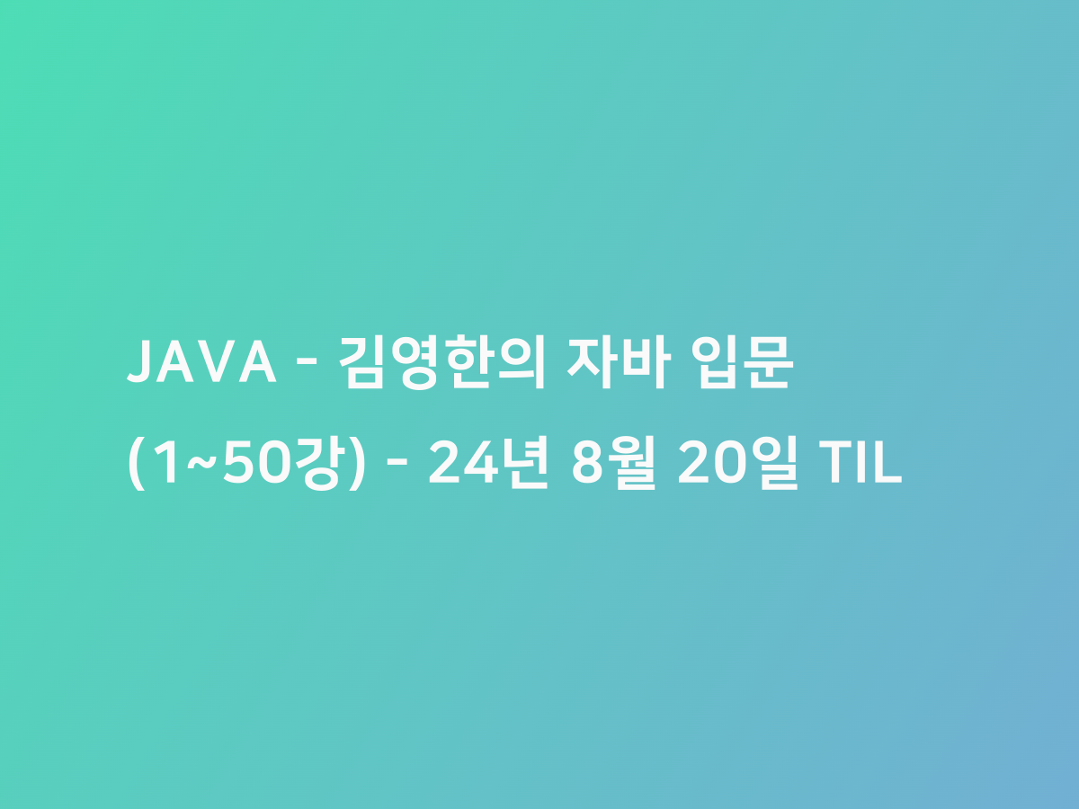JAVA - 김영한의 자바 입문(1~50강) - 24년 8월 20일 TIL | 코드너리