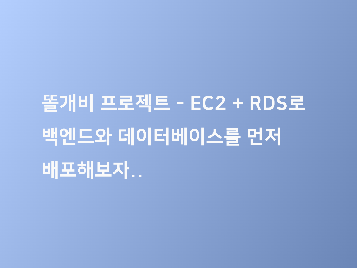 똘개비 프로젝트 - EC2 + RDS로 백엔드와 데이터베이스를 먼저 배포해보자.. | 코드너리