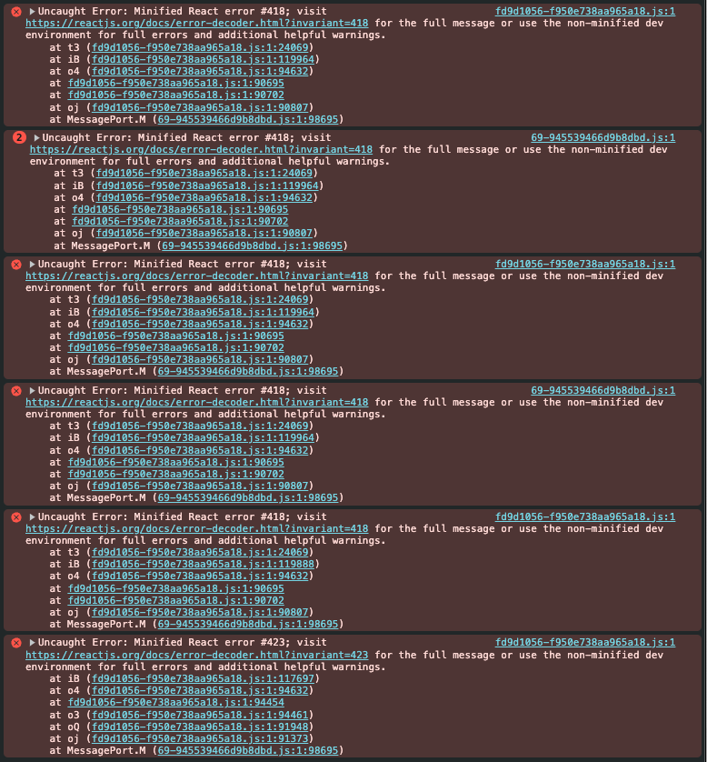 [Next.js] Hydration 실패! (Uncaught Error: Minified React error #418, #423) | 코드너리