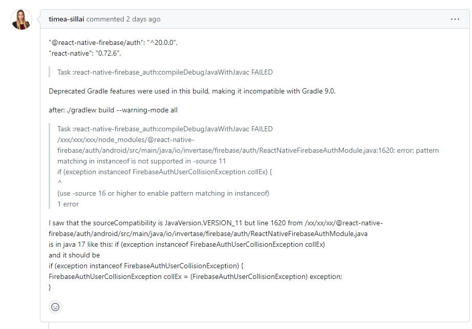 react-native-firebase_auth:compileDebugJavaWithJavac FAILED | 코드너리