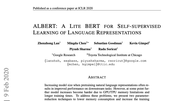 nlp ALBERT 논문 정리(논문 리뷰) - A Lite BERT for Self-supervised Learning of Language Representations ...