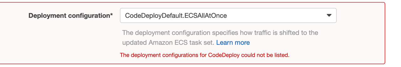 The deployment configurations for CodeDeploy could not be listed | 코드너리